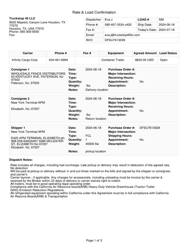 Load Confirmation 580 | PDF | Cargo | Transport