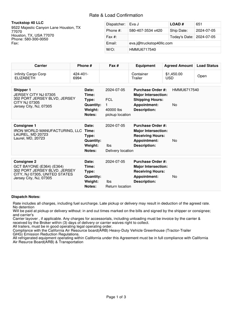 Load Confirmation 651 | PDF | Cargo | Transport