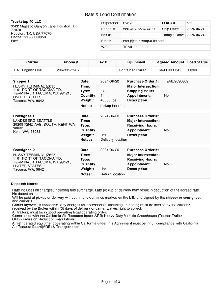 Load Confirmation 591 | PDF | Cargo | Transport