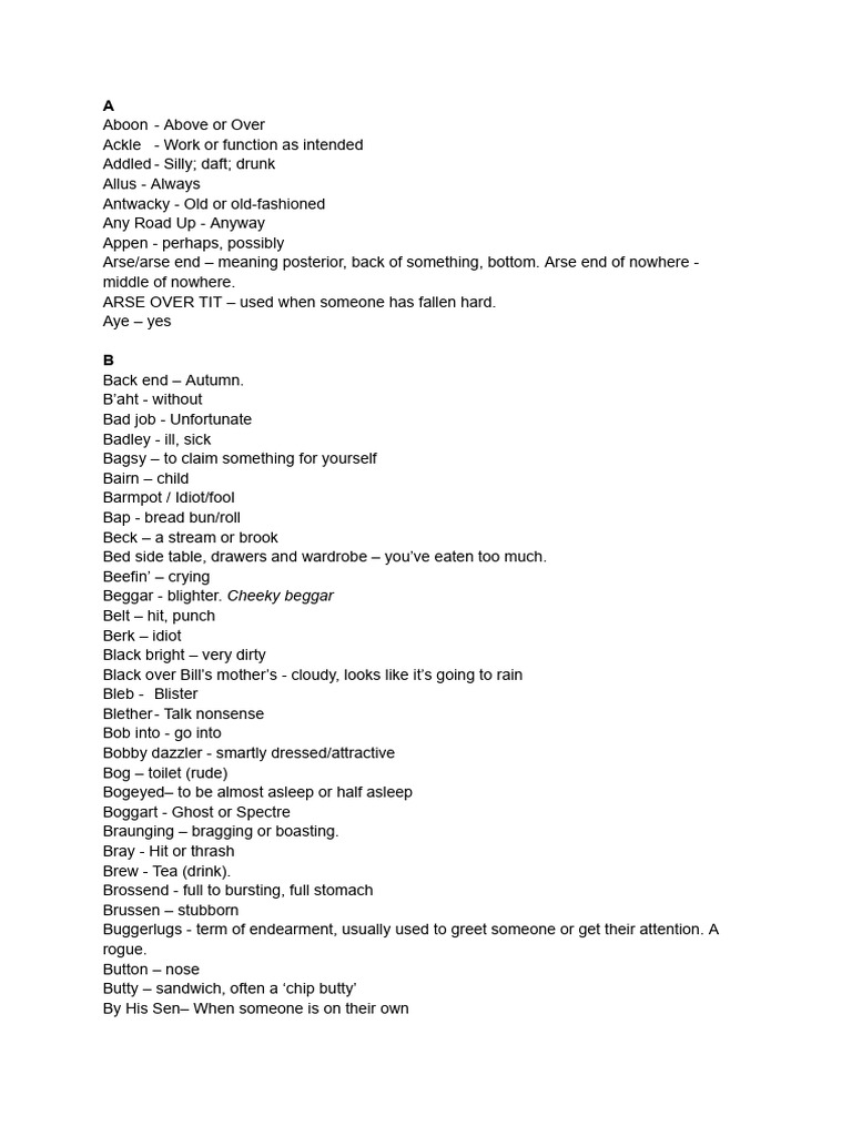 Yorkshire Dialect Glossary | PDF | Language Arts & Discipline | Home ...