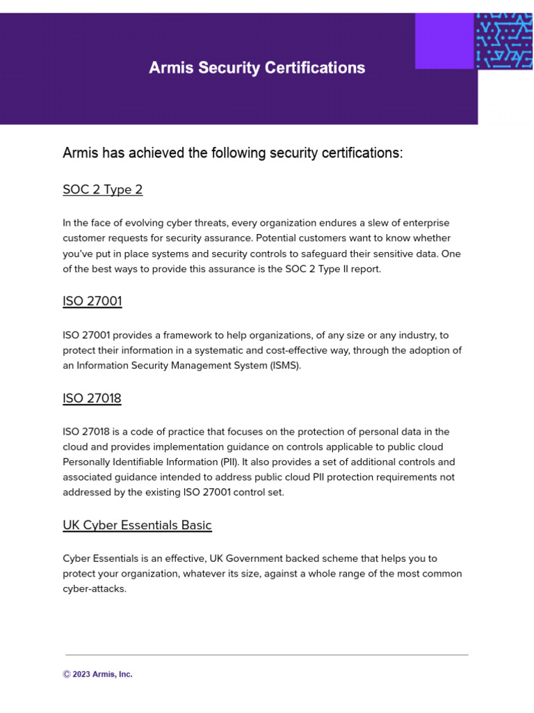 Armis Security Certifications | PDF | Security | Computer Security
