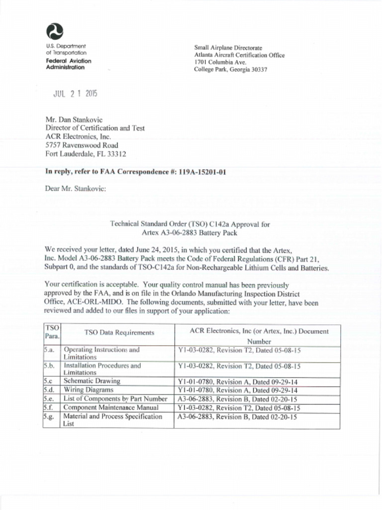 Faa Tso C142a Elt 345 Artex | PDF