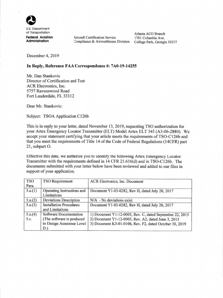 Faa Tso c126b Elt 345 Artex | PDF