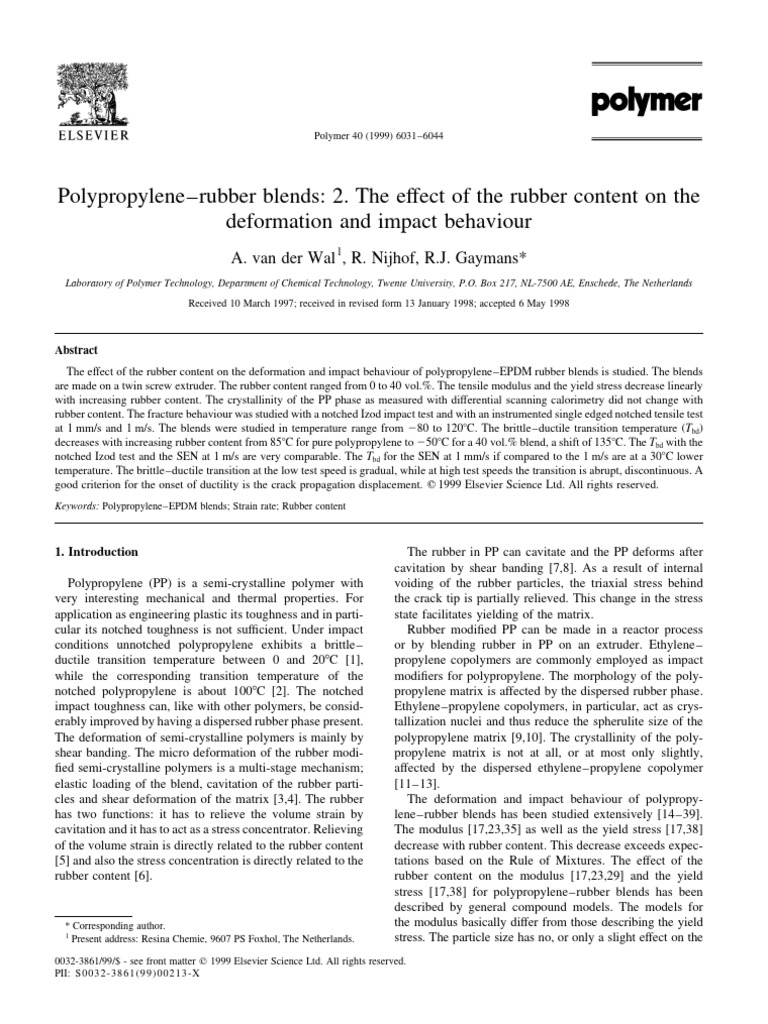 Polypropylene-Rubber Blends - The Effect of The Rubber Content On The ...