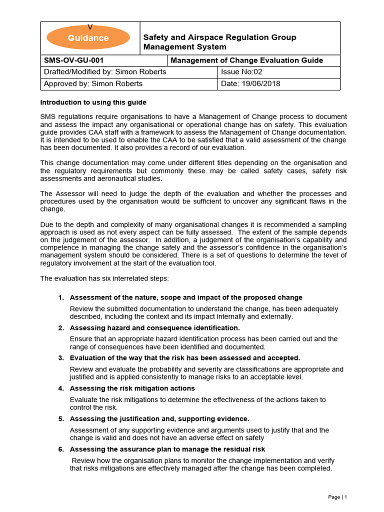 management-of-change-evaluation-guide | PDF | Risk | Evaluation