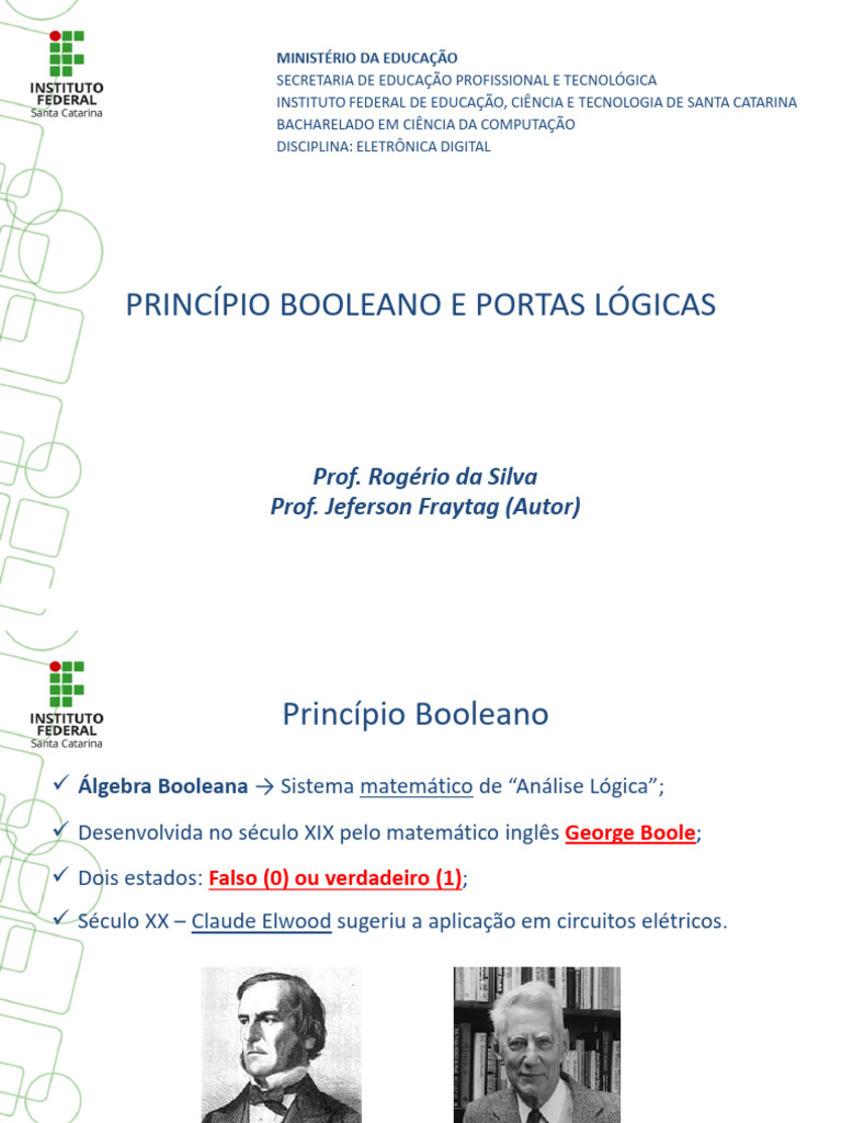 Material 3 Princípio Booleano e Portas Lógicas - Prof. Rogério da Silva ...