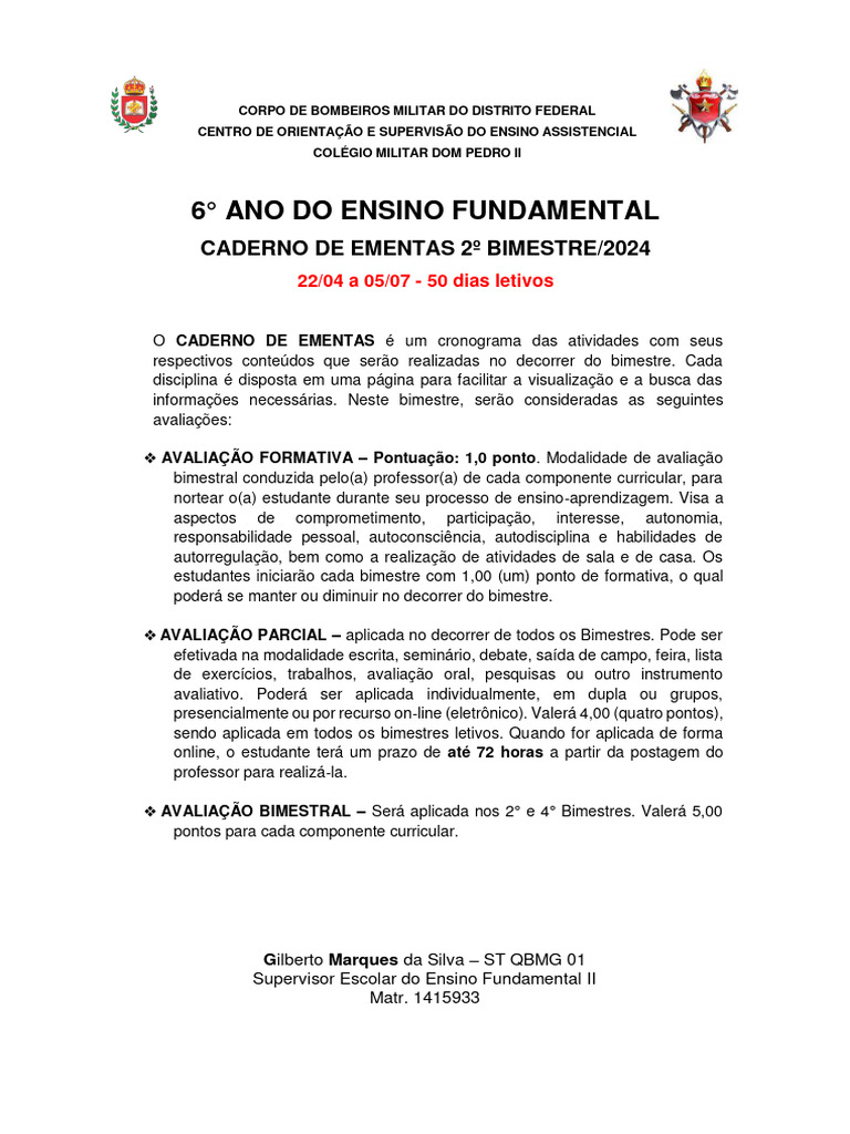Ementa 6o Ano 2o Bimestre 2024 - 1 - 1 | PDF | Antigo Egito | Egito