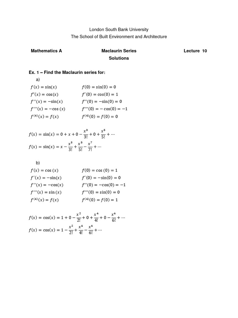 Mathematics A - Lecture 10 - Solutions | PDF | Computational Science ...