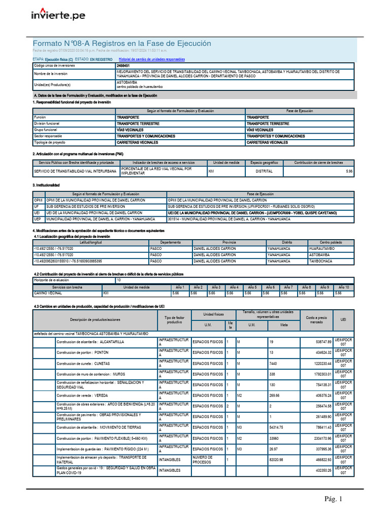 Formato 8a - Proyecto Huarautambo | PDF | Tasa interna de retorno | Economias