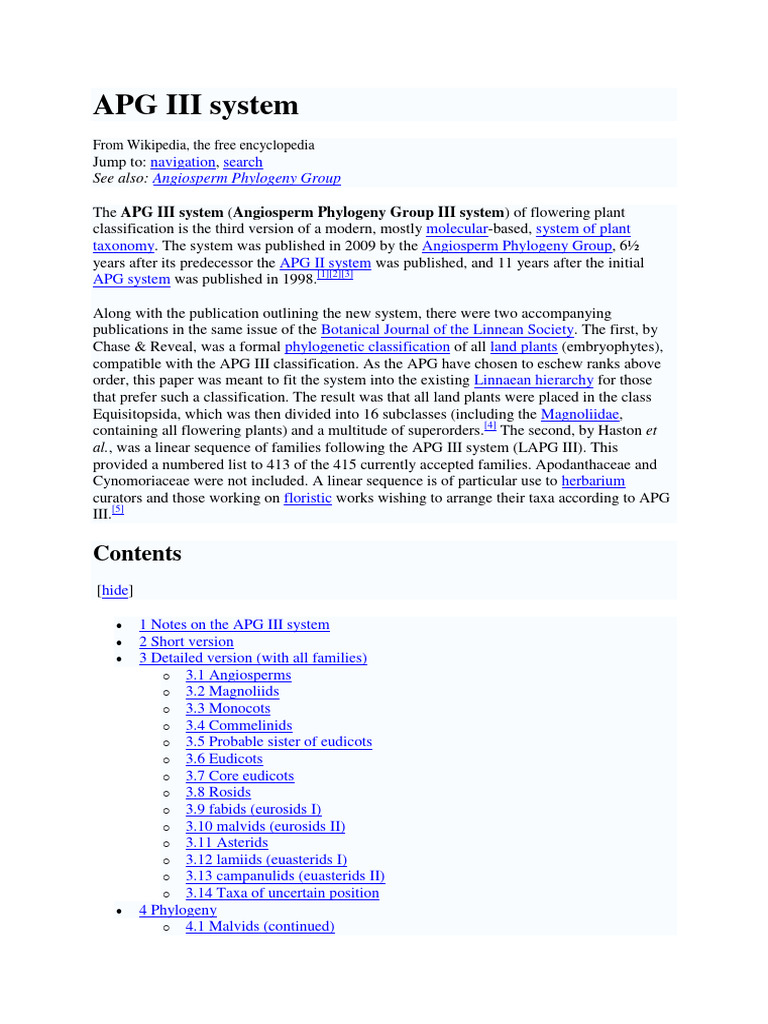 APG III System of Plant Classification | PDF | Plants