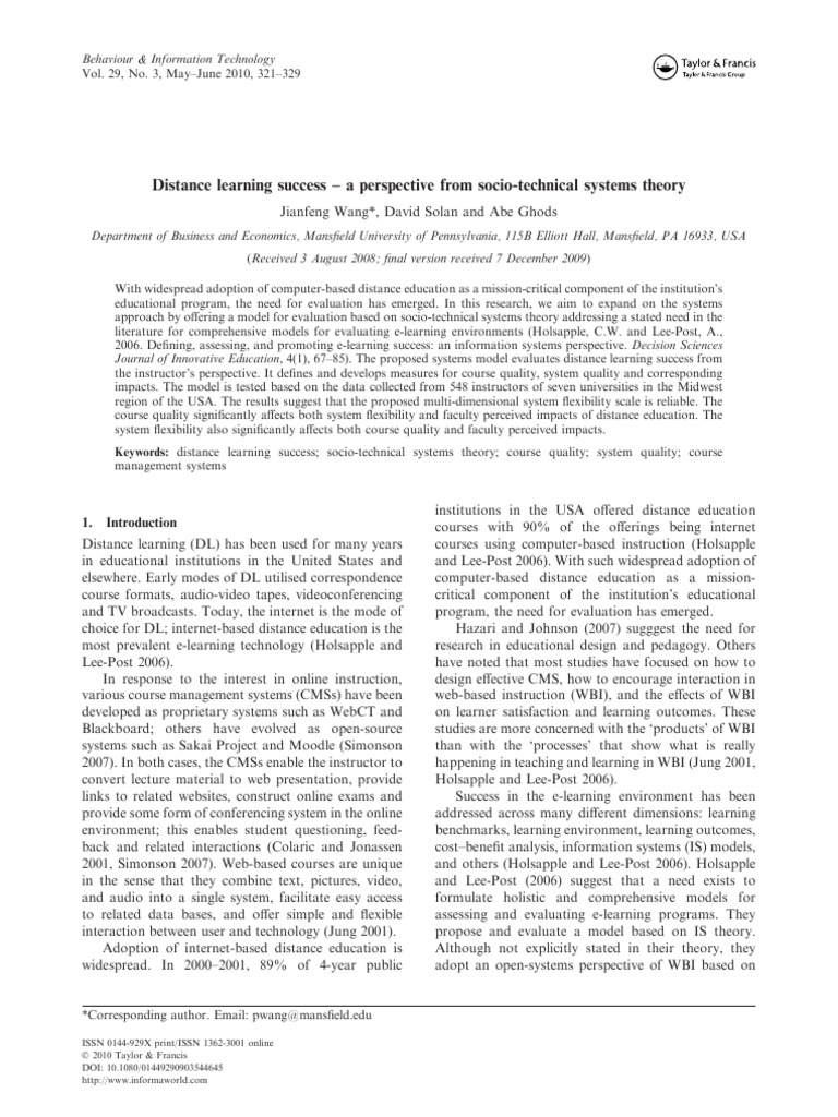 Sociotechnical Theory | PDF | Educational Technology | Distance Education