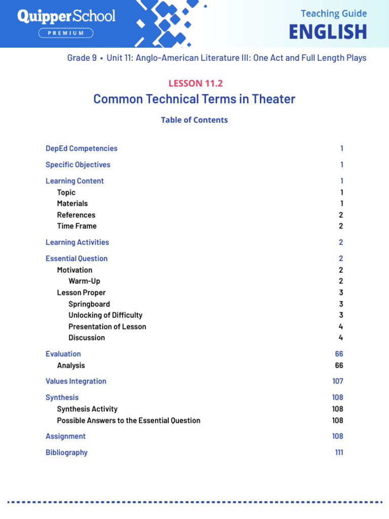 ME Eng 9 Q3 1102 - TG - Common Technical Terms in Theater | PDF | Jargon