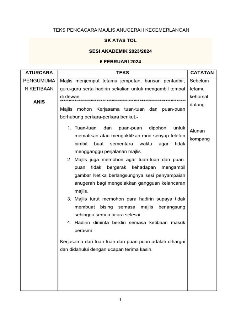 TEKS PENGACARA MAJLIS APRESIASI KECEMERLANGAN AKADEMIK | PDF TEKS PENGACARA MAJLIS APRESIASI KECEMERLANGAN AKADEMIK | PDF