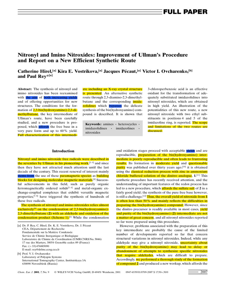 (BHA) Nitronyl and Imino Nitroxides Improvement of Ullmans Procedure ...