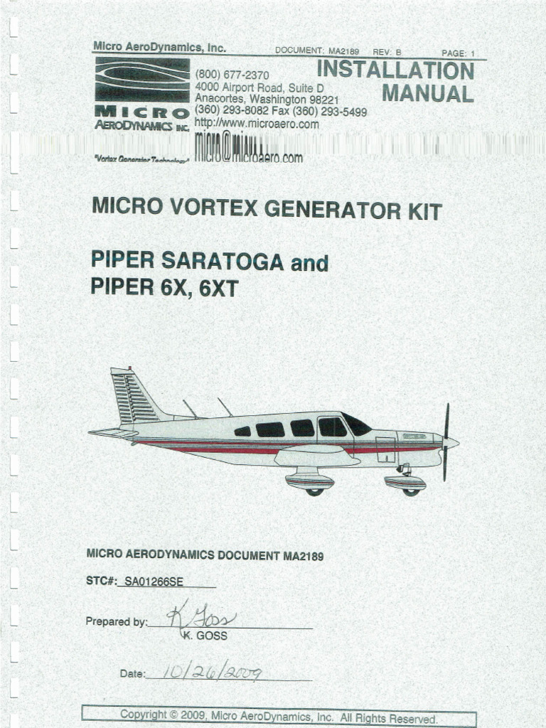 STC Sa01266se Micro Vortex Generator Kit | PDF