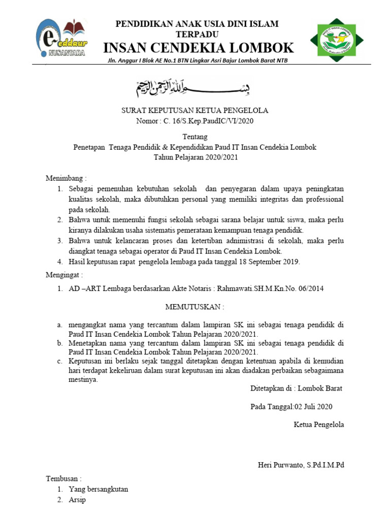 SK Pengajar Genap 2020-2021 | PDF