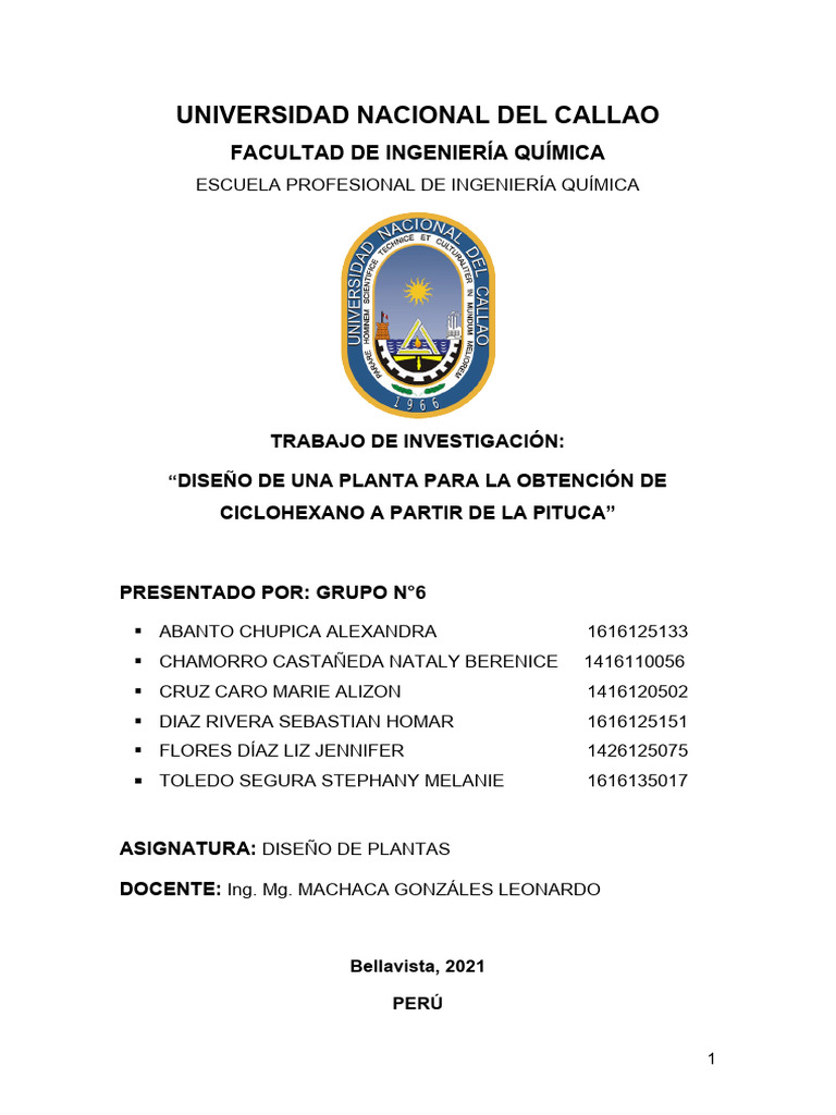 GRUPO 6 - DISEÑO DE UNA PLANTA PARA LA OBTENCIÓN DE CICLOHEXANO A ...
