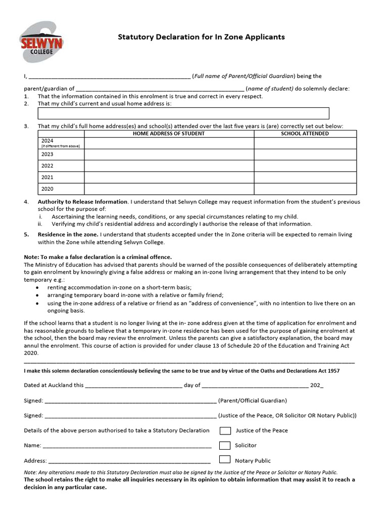 2024 in Zone Statutory Declaration | PDF | Notary Public | Justice Of ...