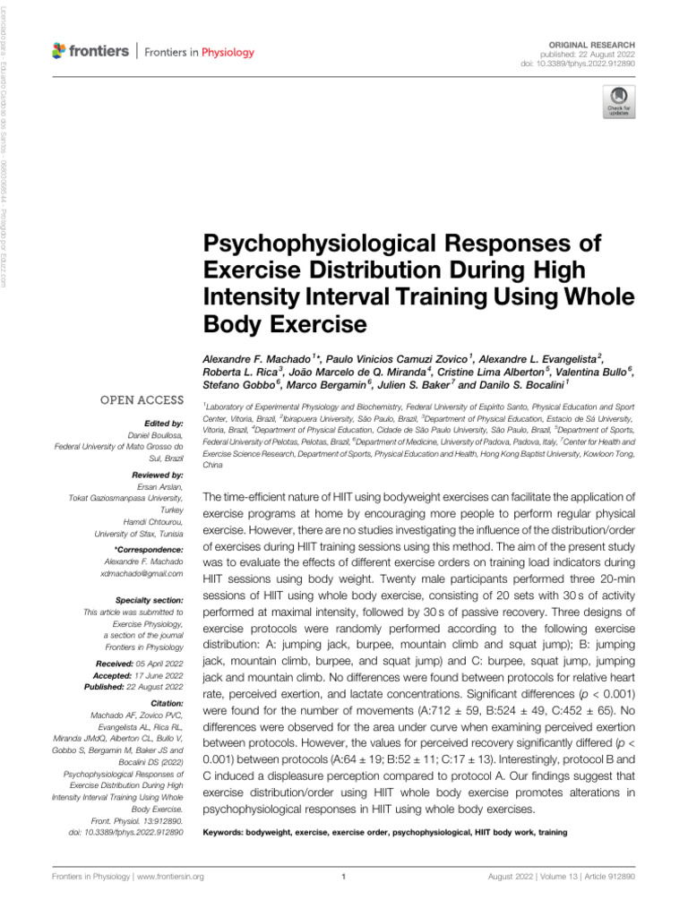 HIIT Exercise Order Effects on Physiology | PDF | High Intensity ...