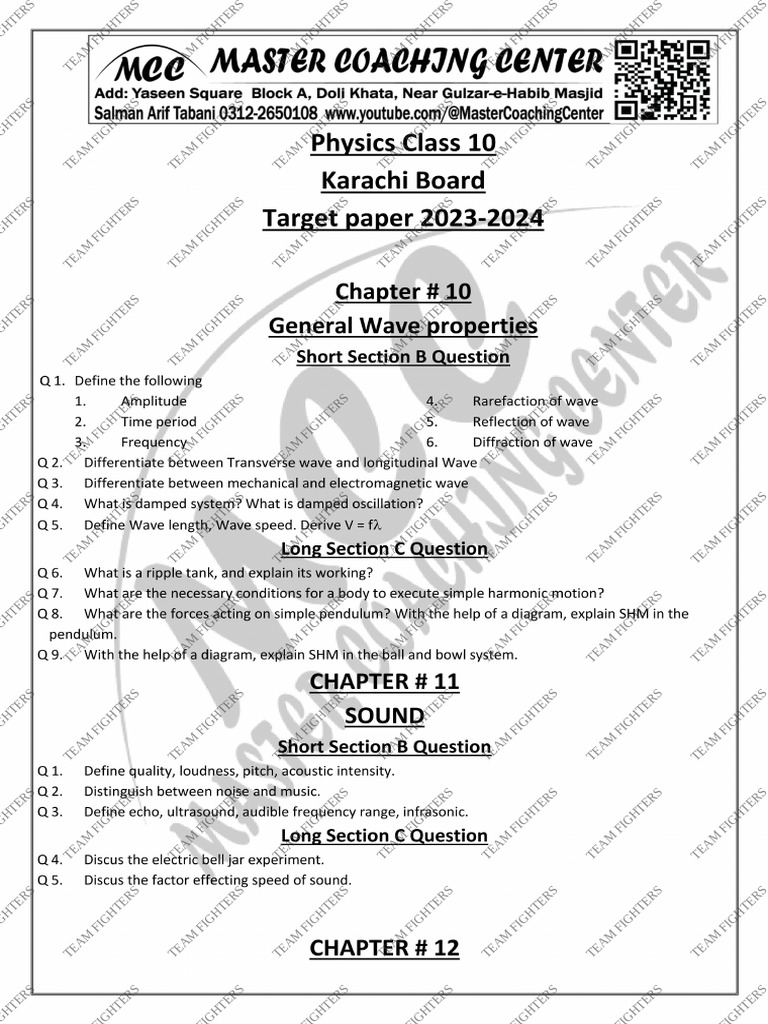 X-Physics - Target Paper Chap Wise 2024 - Team Fighters | PDF