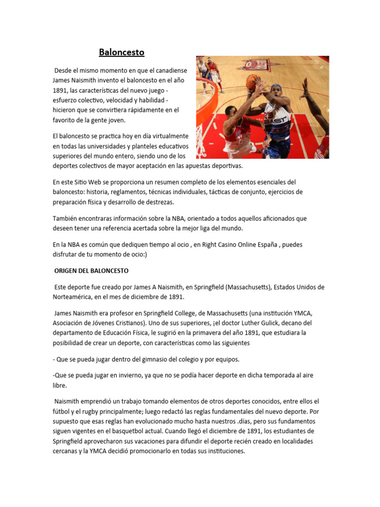 Historia y reglas del baloncesto | PDF | Deportes