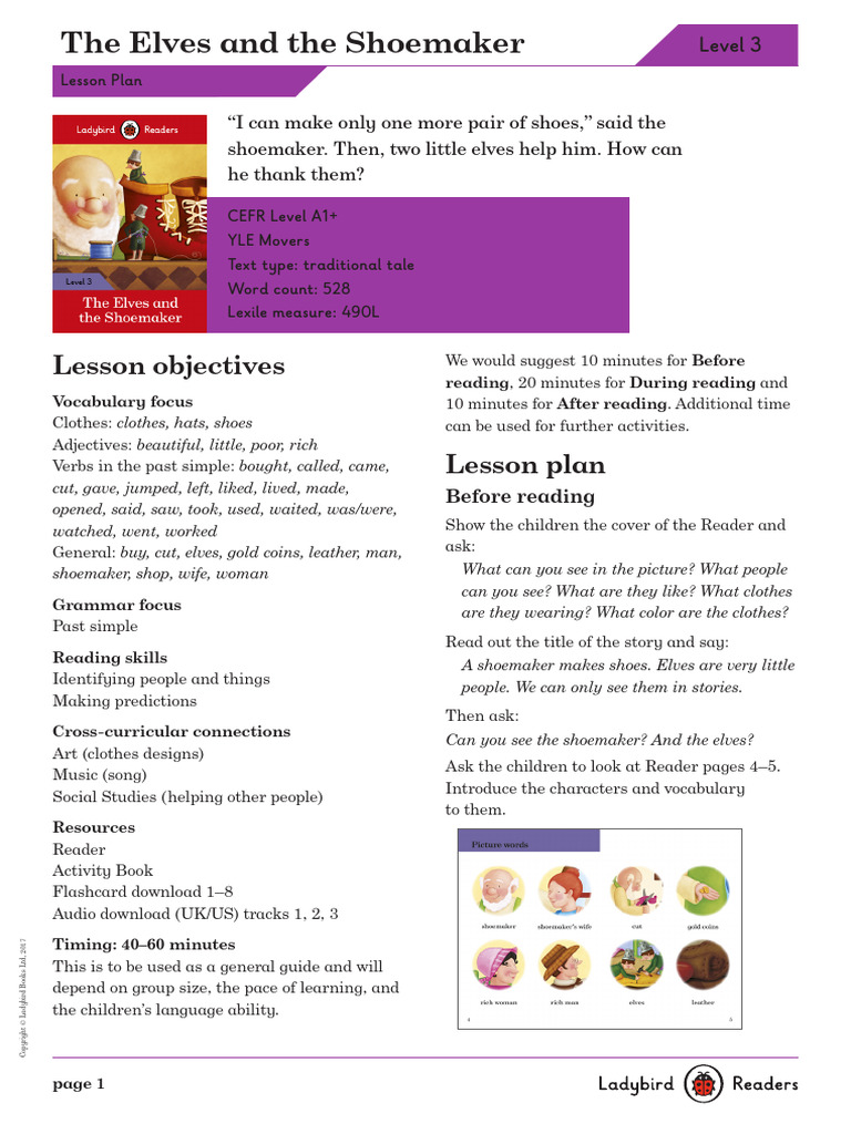 The Elves and The Shoemaker Lesson Plans LADYBIRD READERS LEVEL 3 | PDF ...
