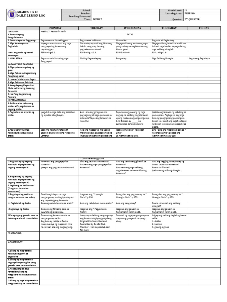 DLL Filipino-3 Q2 W7 | PDF