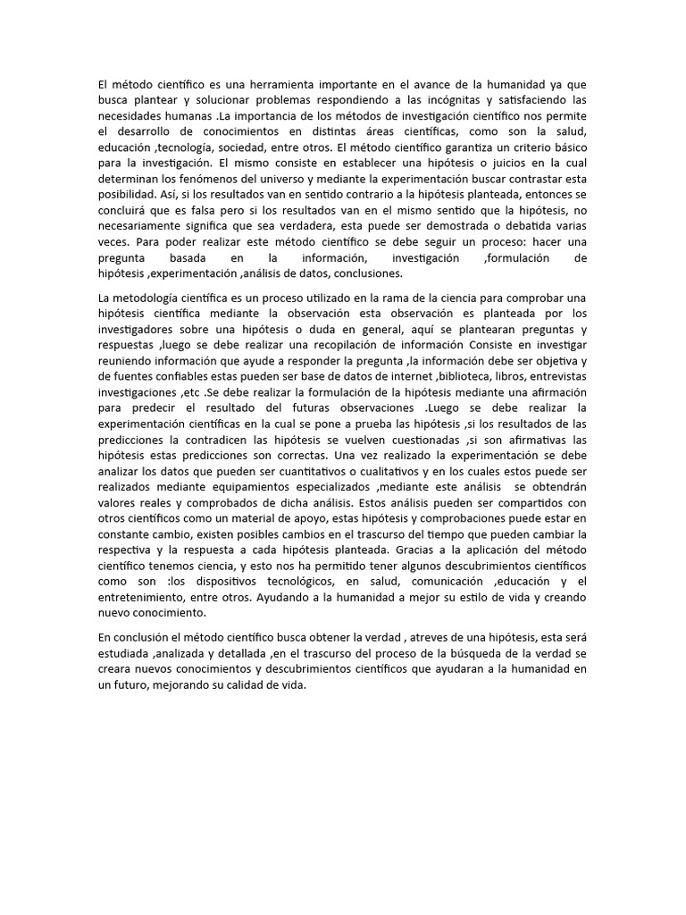 Ensayo de La Aplicacion Del Metodo Cientifico-Solange Meza | PDF ...