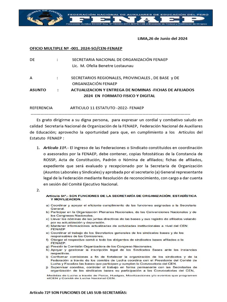 Oficio para Los Secretarios Regi-Prov-Base-Padrones | PDF