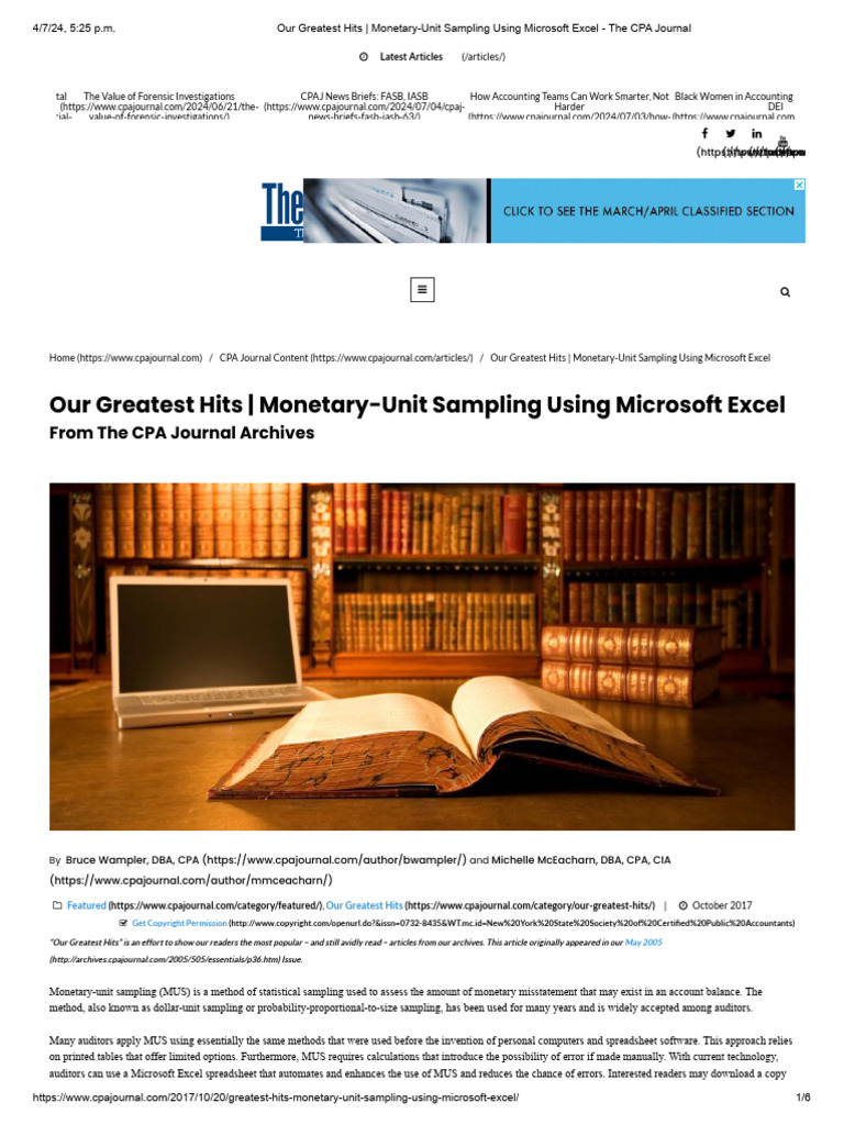 Our Greatest Hits - Monetary-Unit Sampling Using Microsoft Excel - The ...