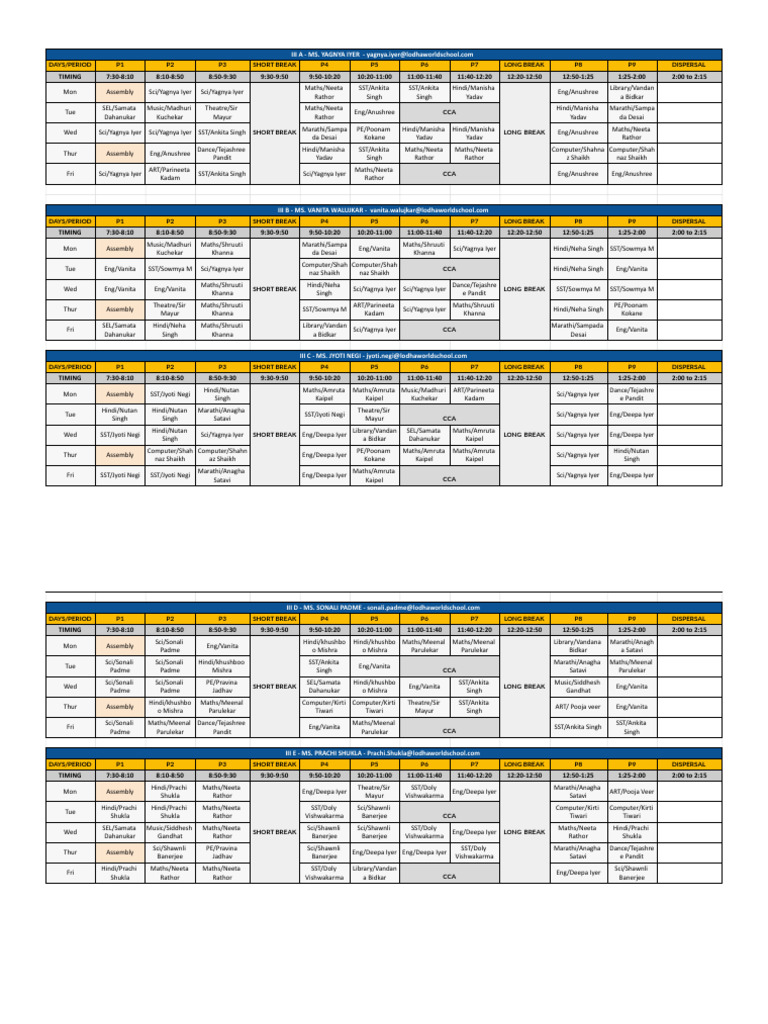 Class III_Timetable 2024-25 | PDF