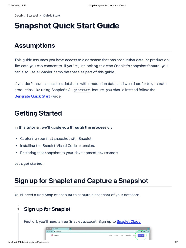 Snapshot Quick Start Guide Nextra | PDF | Databases | Data