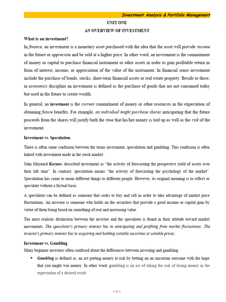 CH1 Overview of Invetment | PDF | Financial Markets | Investing
