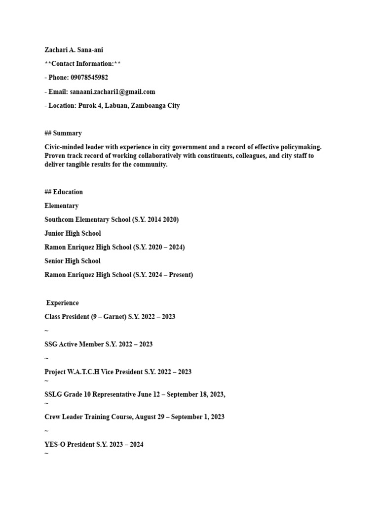 Zachari (Resume) | PDF