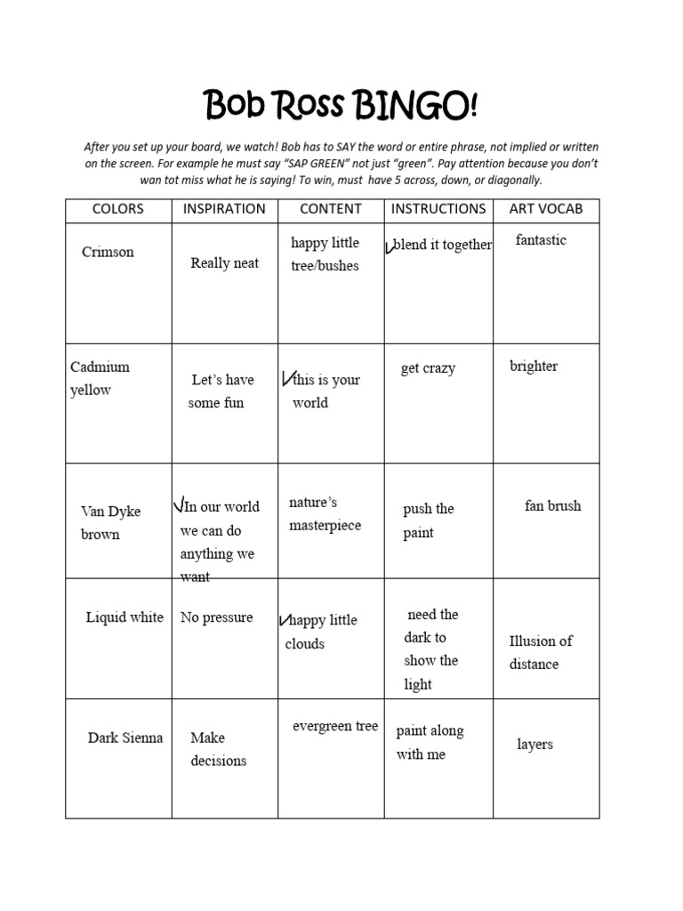 Mikhail Dzemchanka - Bob Ross BINGO | PDF | Artistic Techniques | Vision