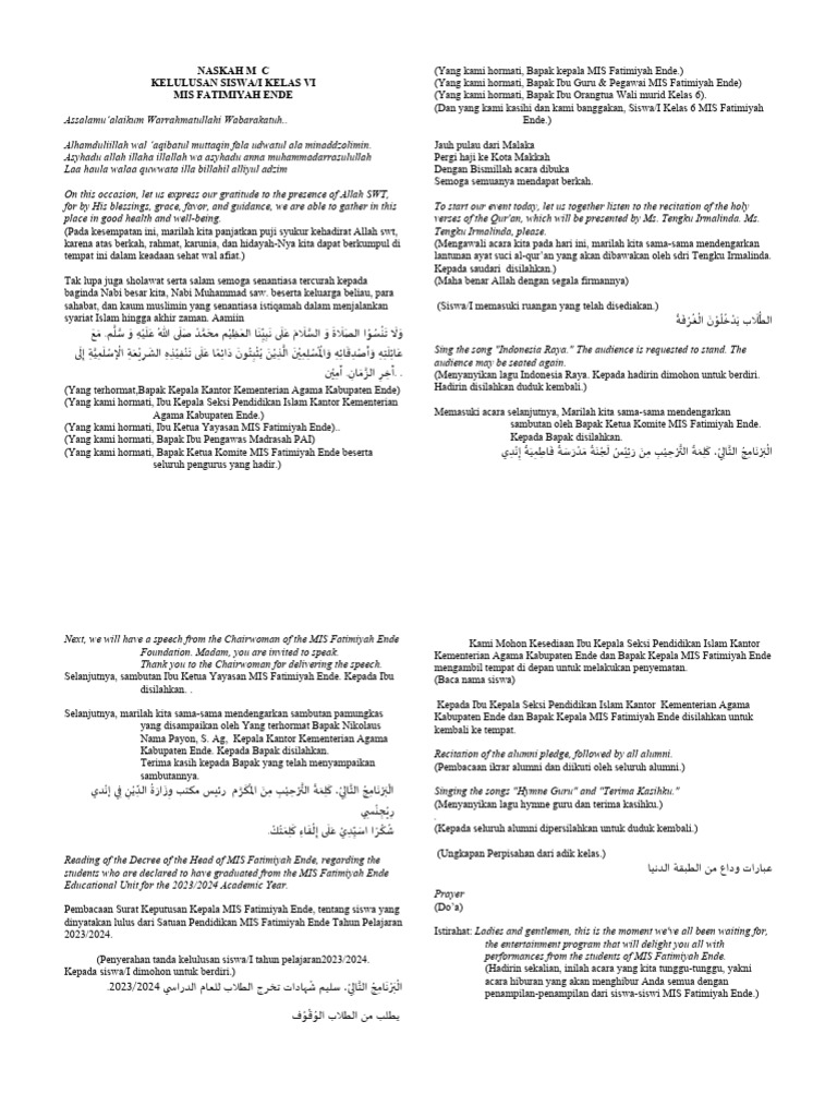 Teks MC Perpisahan 3 Bahasa Gontor | PDF