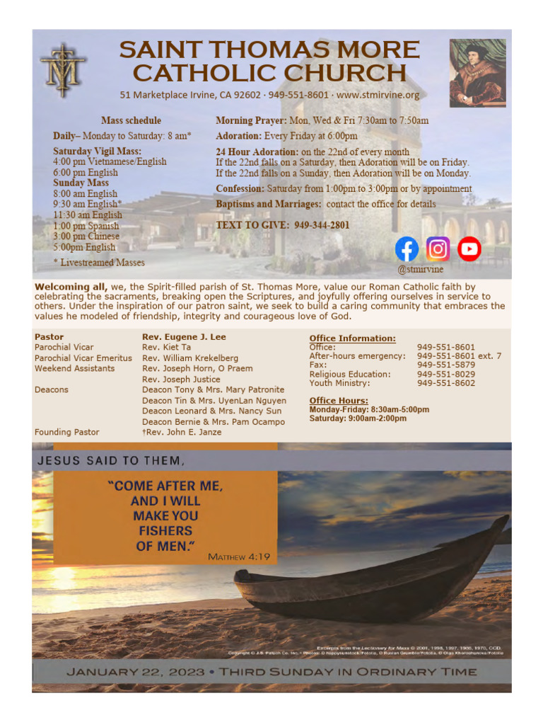 WP ContentuploadsSTM Sunday Bulletin 01-22-23 PDF | PDF | Liturgical ...
