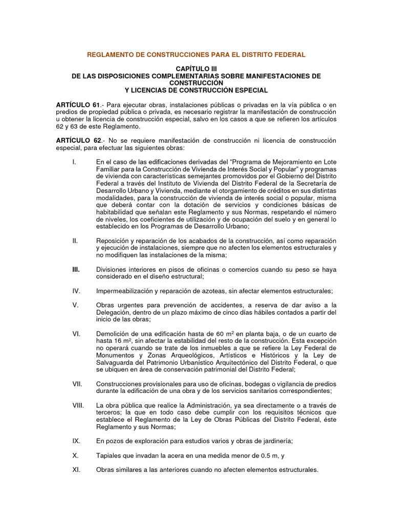 Art 62 REGLAMENTO DE CONSTRUCCIONES PARA EL DISTRITO FEDERAL | PDF | Hogar, jardinería y ...