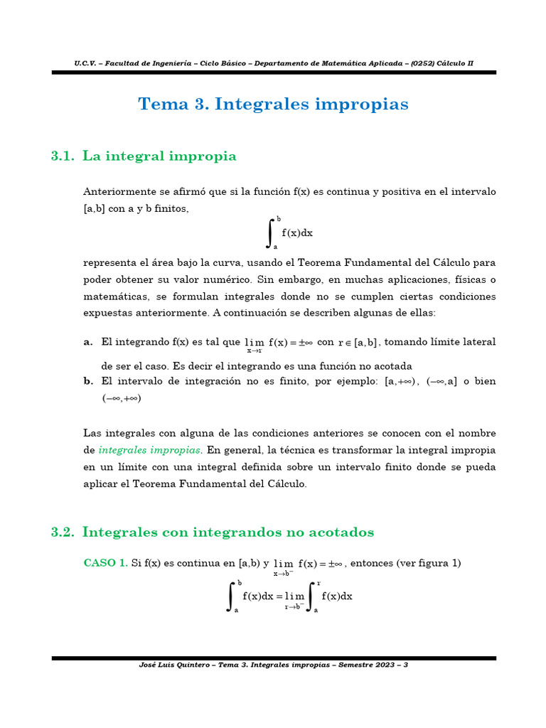 Tema 3. Integrales Impropias. Teoría | PDF | Integral | Lógica matemática