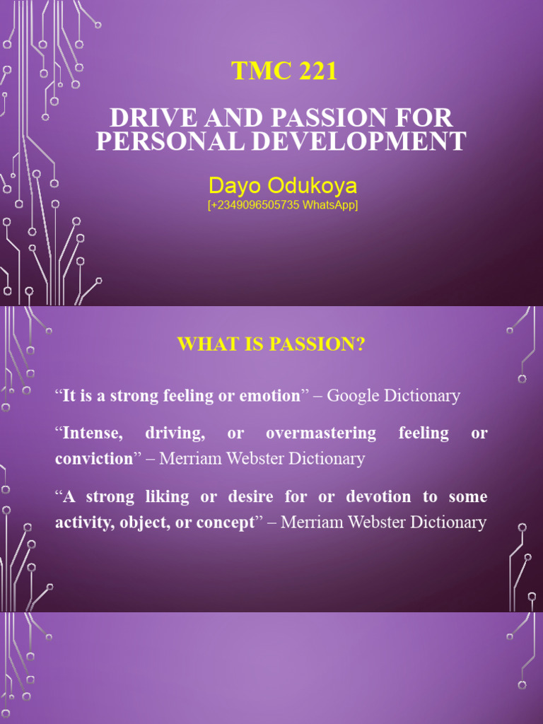 TMC 221 Drive and Passion For Personal Development DR Odukoya | PDF | Soul | Mind