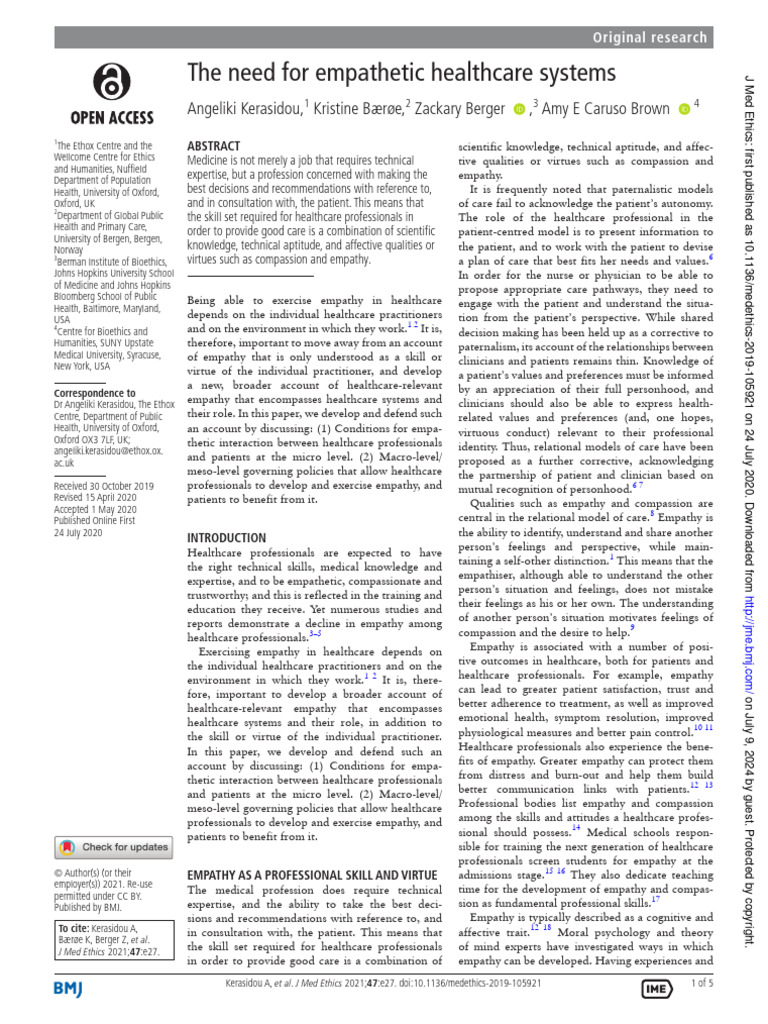 06 The Need For Empathetic Healthcare Systems | PDF | Empathy | Health Care