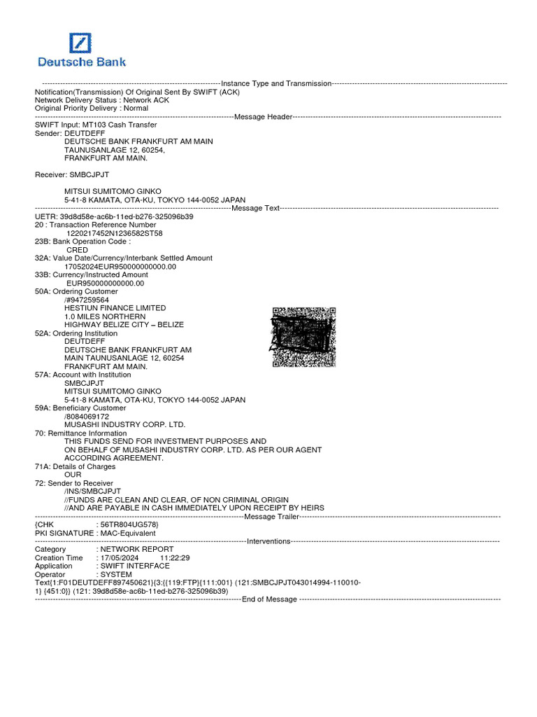 MT103 Cash Transfer 950b-New Black Screen-Hestiun Finance Ltd-Häber & Rezzouq Gmbh-May 17,.2024 ...
