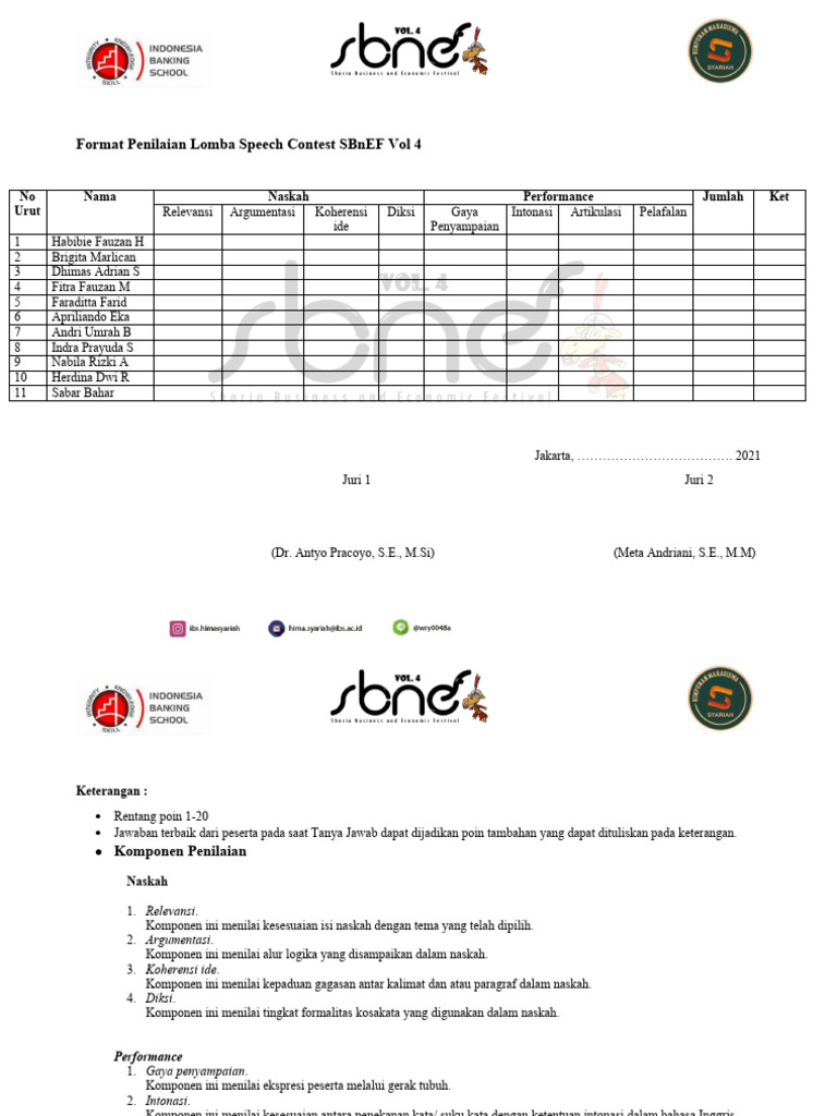 Penilaian Lomba Speech Contest Sbnef Pdf