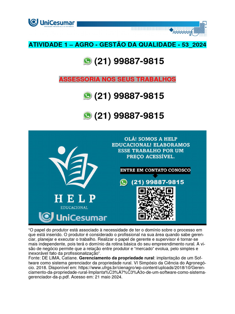 Atividade 1 - Agro - Gestão Da Qualidade - 53 - 2024 | PDF