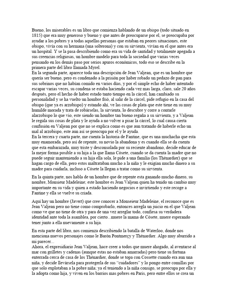Resumen de Los Miserables | PDF | Los Miserables