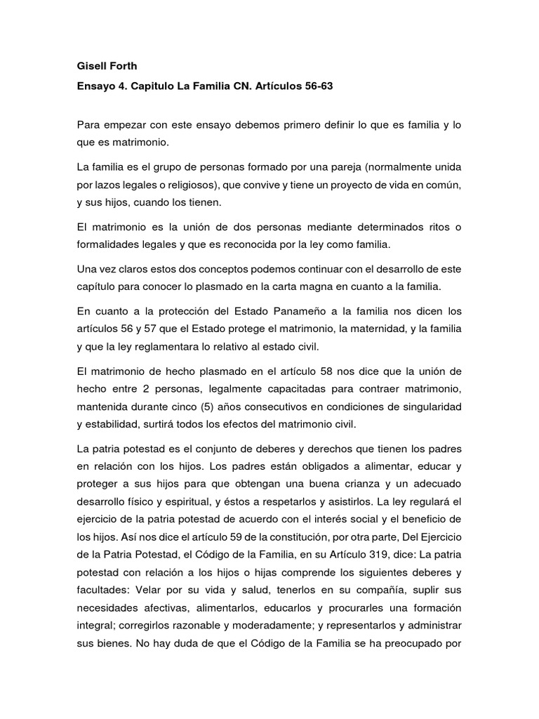 Ensayo 4 Sobre El Capitulo de La Familia de La CN | PDF | Familia ...