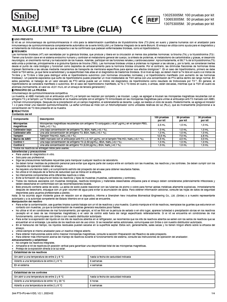 Maglumi T3 Libre (CLIA) : 130253005M: 100 Pruebas Por Kit 130653005M ...