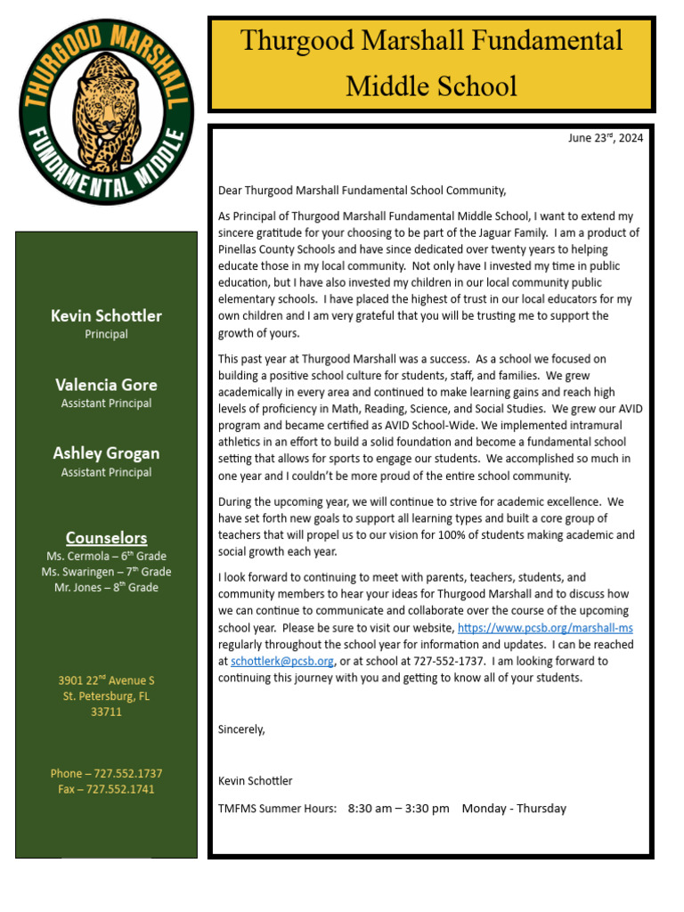 TMFMS Principal Welcome - 2024 - 25 | PDF