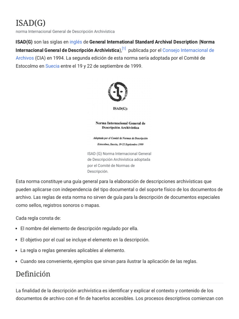 ISAD(G): Norma de Descripción Archivística | PDF | Ciencias de la Información