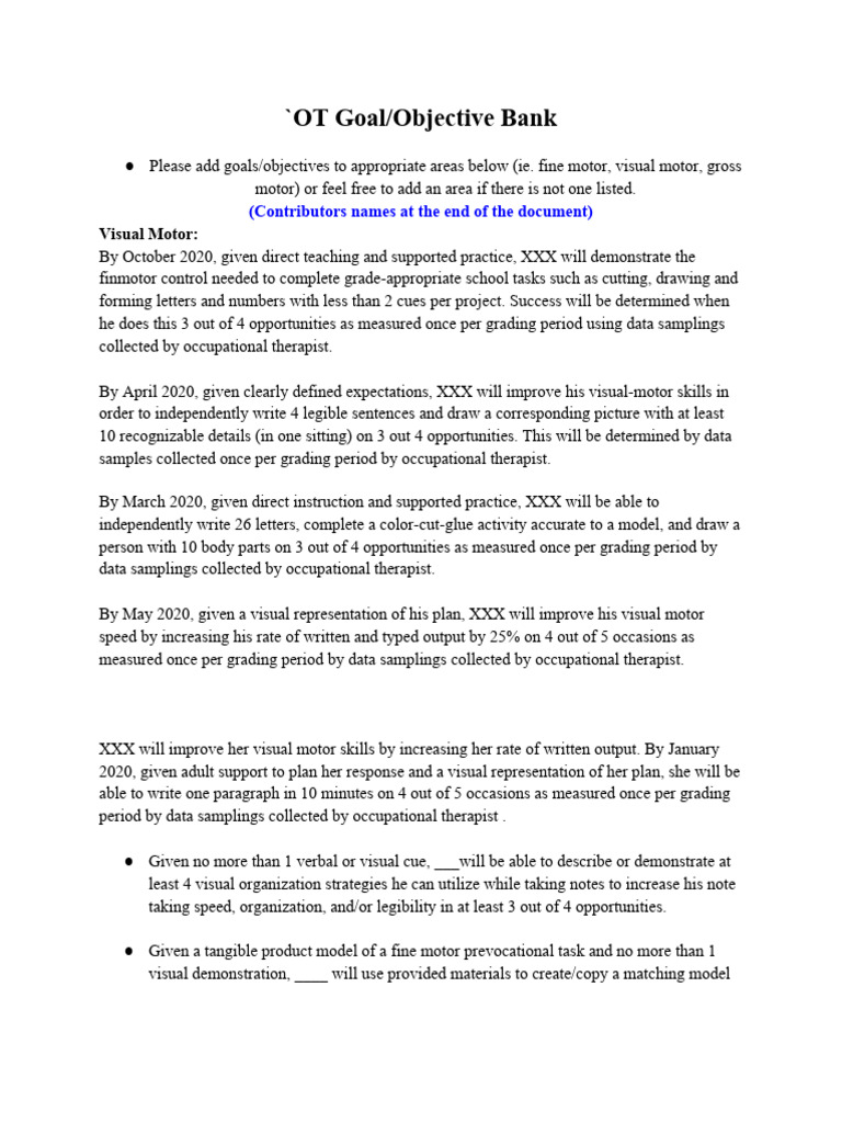 OT Goals for Student Development | PDF | Letter Case